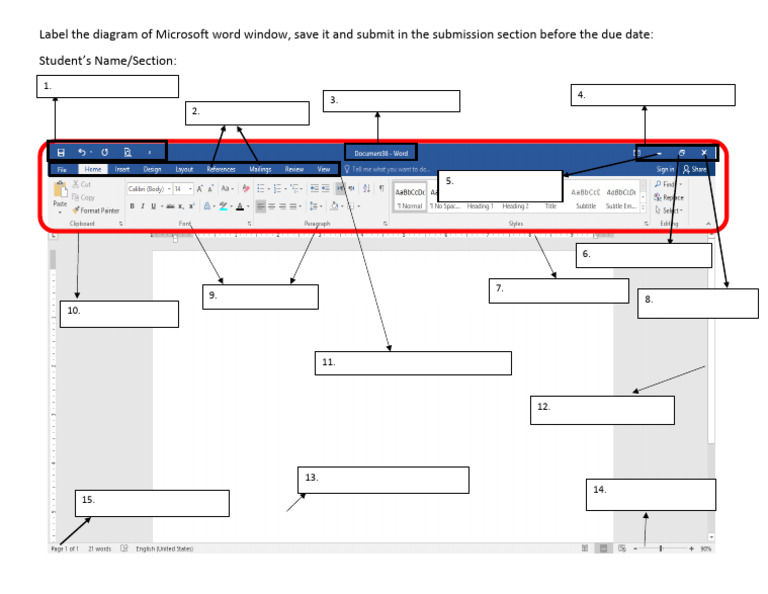 Label The Diagram of Microsoft Word Window (PDF) Format | PDF