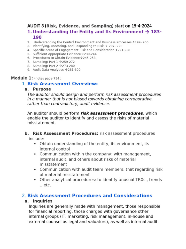 AUDIT 3 - MODULE1-Understanding The Entity and Its Environment | PDF