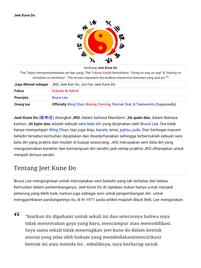 Jeet Kune Do - Wikipedia Bahasa Indonesia, Ensiklopedia Bebas | PDF