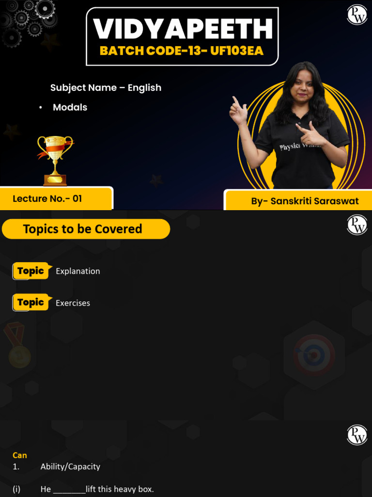 Lecture-01 Modals ( (English) Sanskriti Ma'Am Arjun Rai | PDF