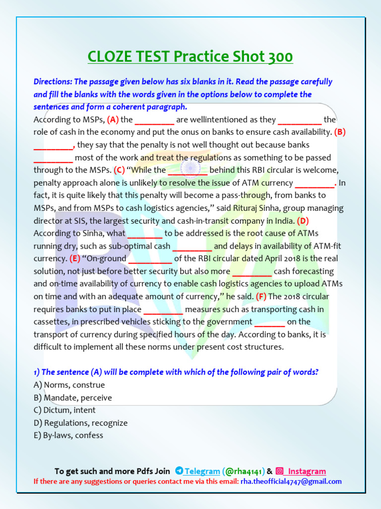 CLOZE TEST Practice Shot 300 | PDF