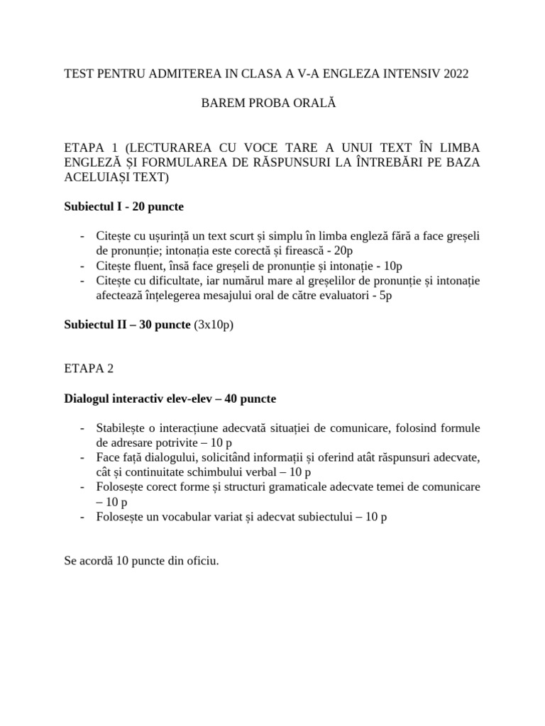 0 Barem Proba Orala | PDF