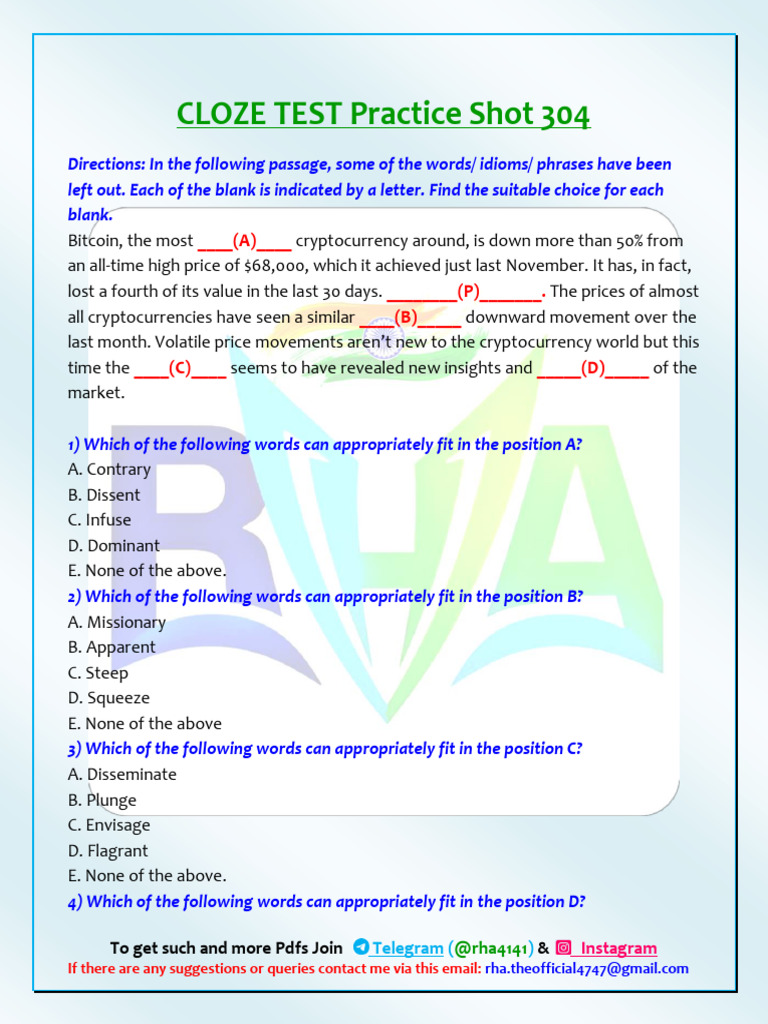 CLOZE TEST Practice Shot 304 | PDF