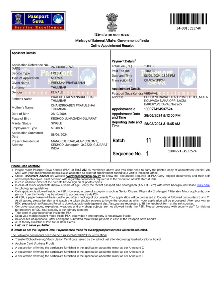 Appointment Receipt On Board Special | PDF | Identity Document | Parent