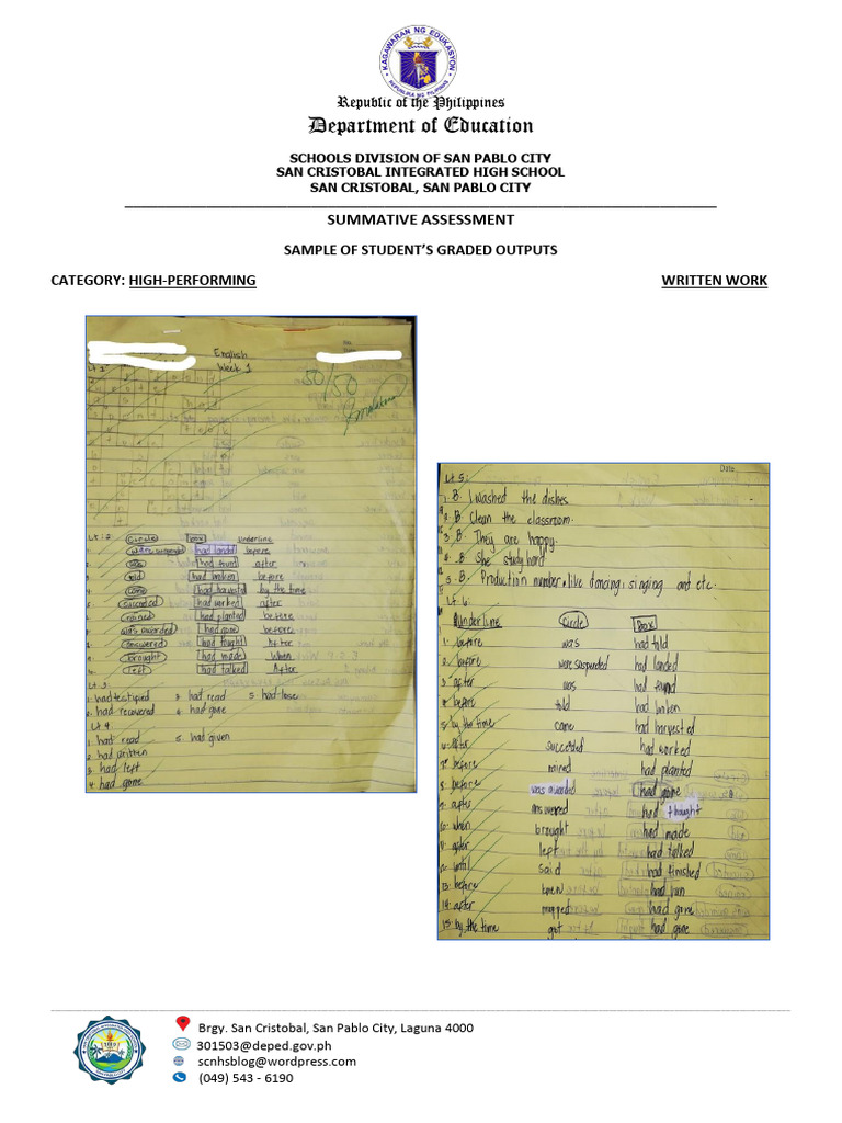 ENGLISH 7 WRITTEN WORKS Template For Summative Assessment | PDF ...