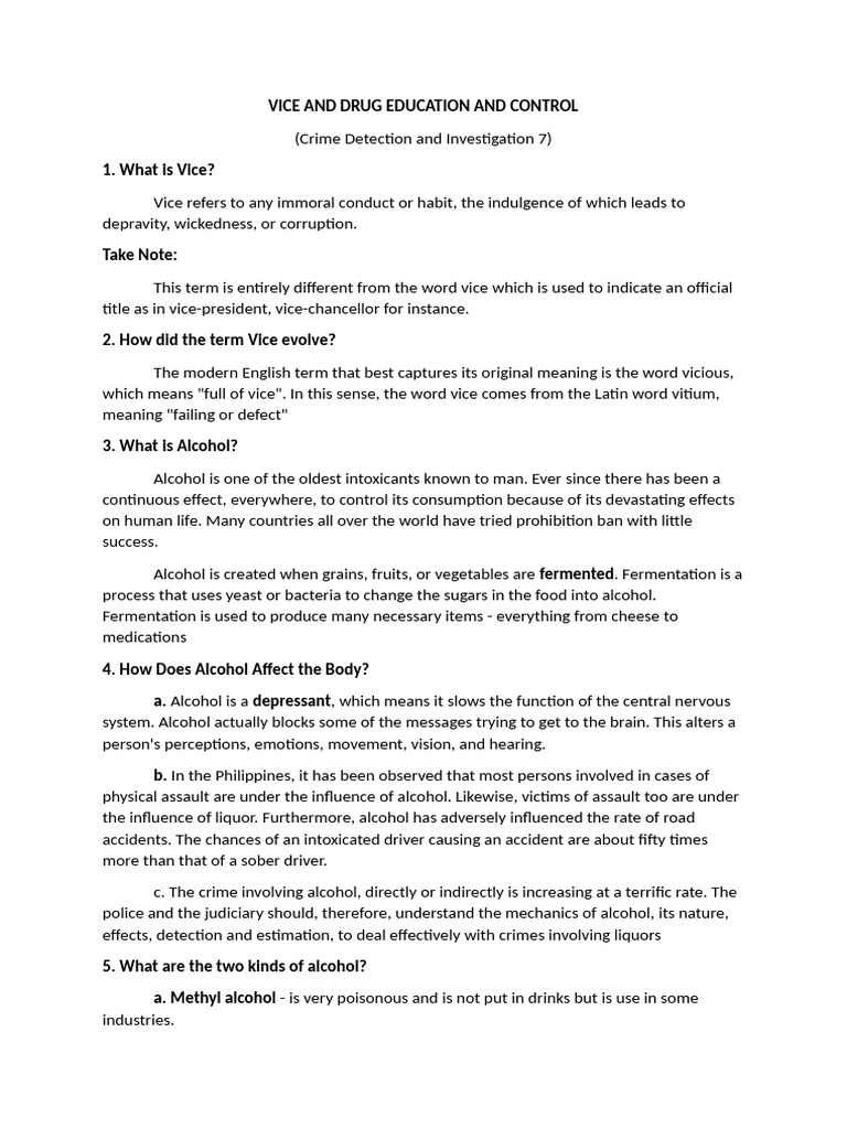 Vice and Drug Education and Control | PDF