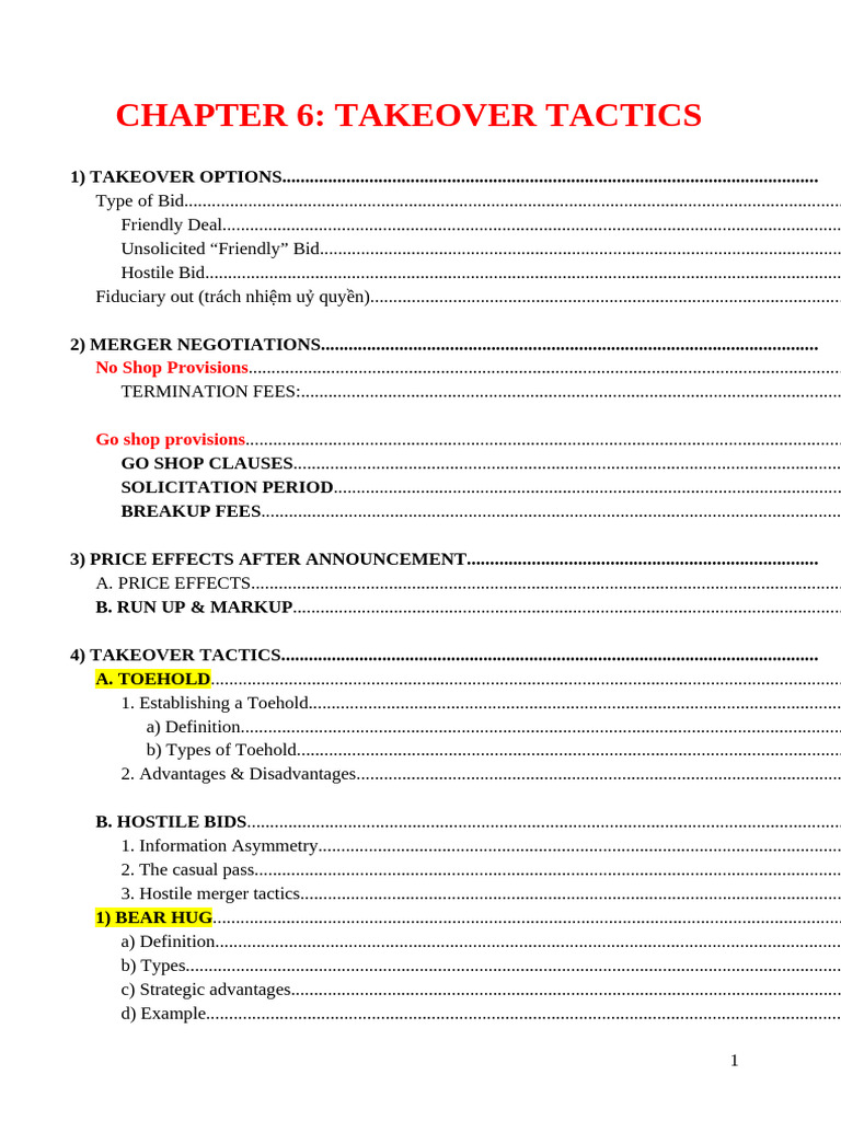 Chapter 6 - Takeover Tactics | PDF