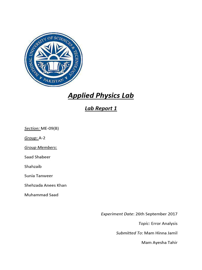 Applied Physics Lab Report 1, Error Analysis | PDF