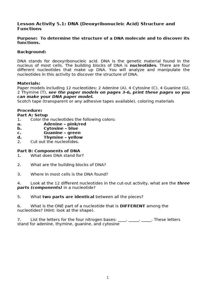 DNA Cut Out Activity | PDF