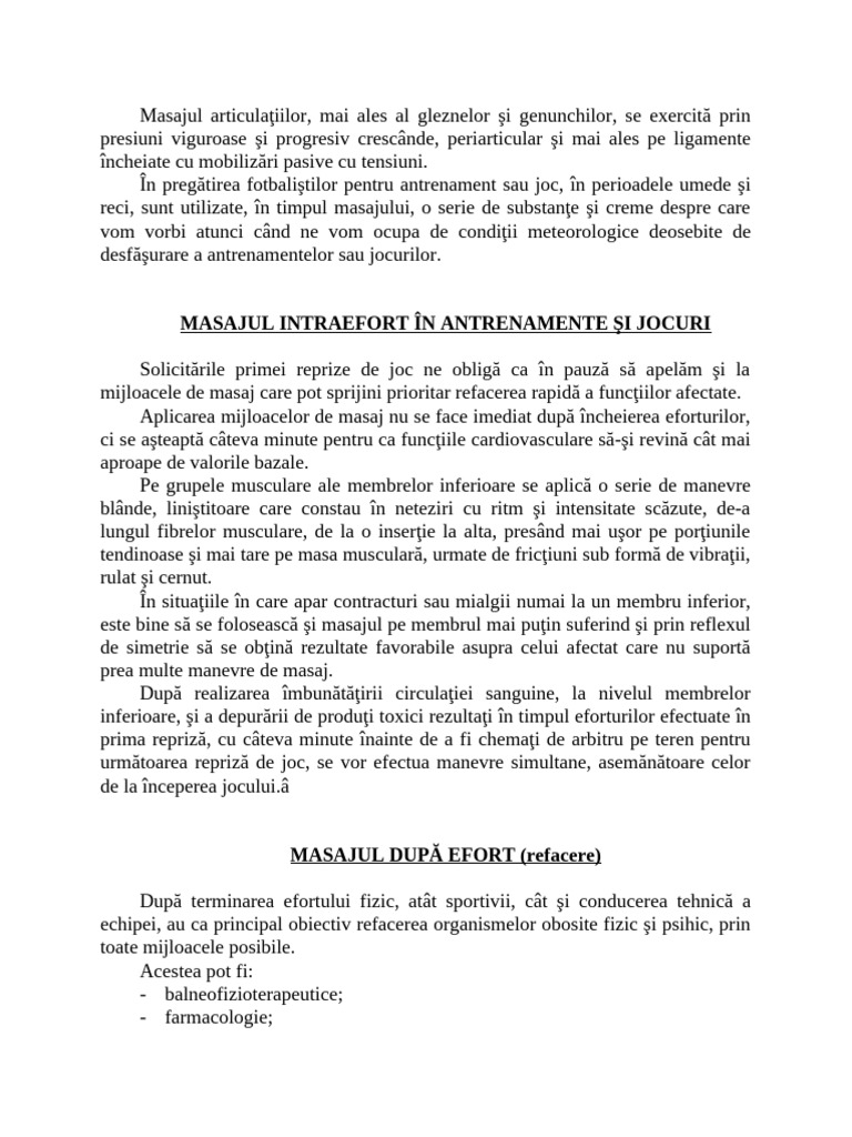 Masajul Intraefort În Antrenamente Şi Jocuri | PDF