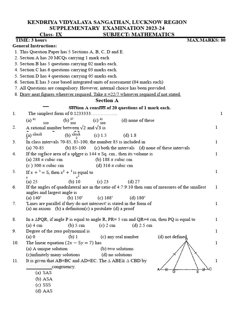 Ix Maths QP | PDF | Triangle | Euclid