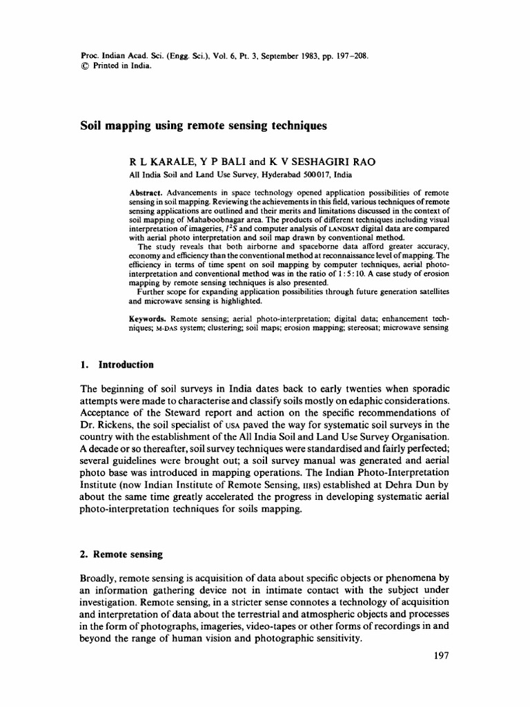 Soil Mapping Using Remote Sensing Techniques: Abstract | PDF