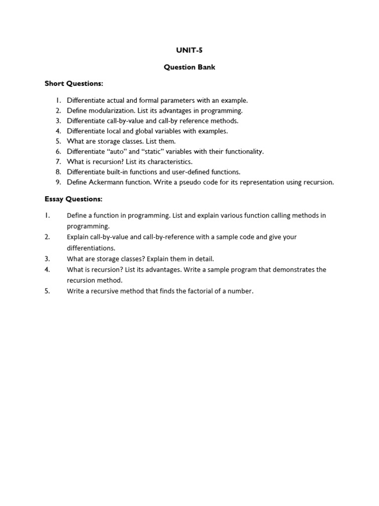 Unit-4 - Question Bank | PDF