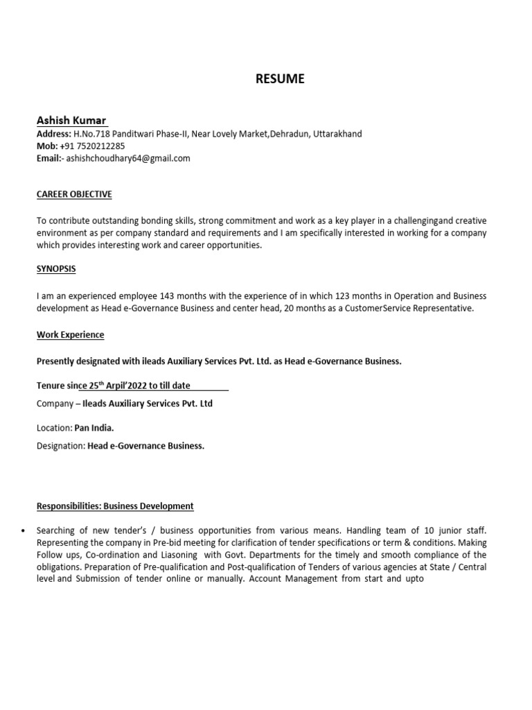 RESUME Ashish Kumar-Updated | PDF