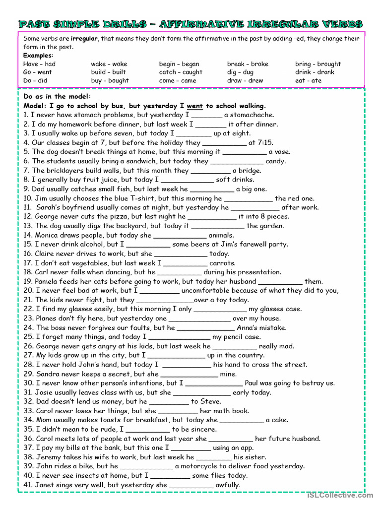 Drills - Past Simple Irregular Verbs | PDF