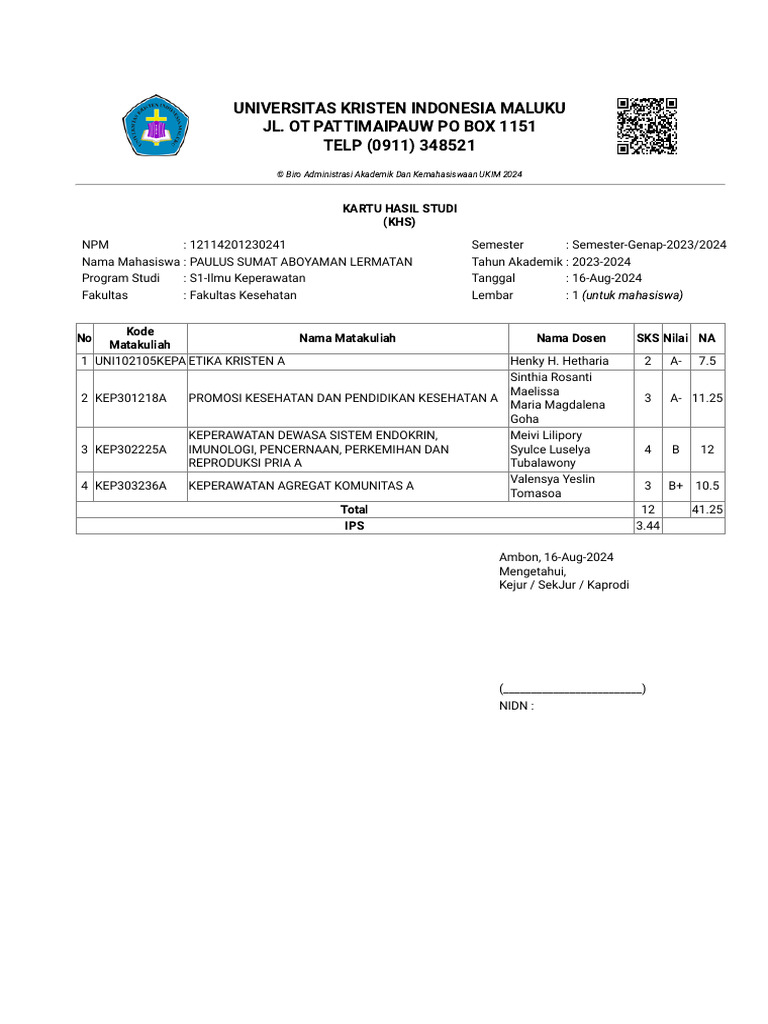 Khs Paulus Lermatan 2024 | PDF