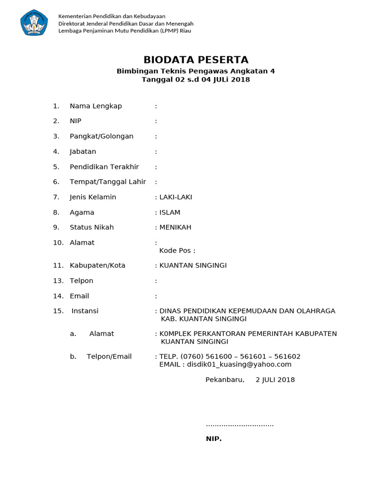 Biodata Pengawas Angkatan IV | PDF