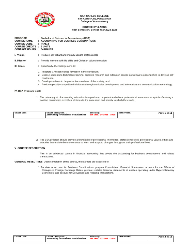 Syllabus - Acctg For Business Combinations | PDF | Consolidation ...