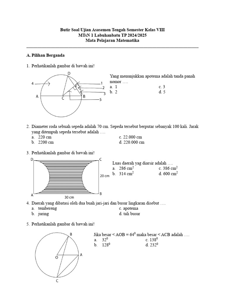 Butir Soal Ujian Tengah Semester Genap Kelas VIII | PDF