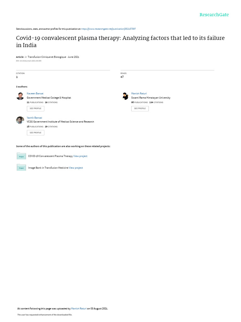 Plasma Therapy Scrapping | PDF | Medical Specialties | Health Sciences