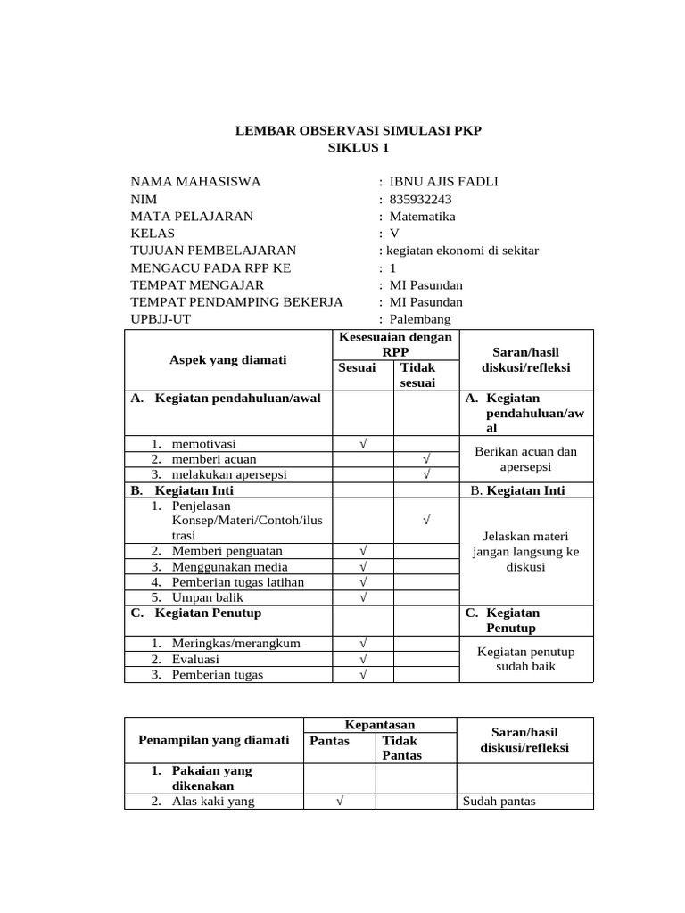 Lembar Observasi Simulasi PKP | PDF