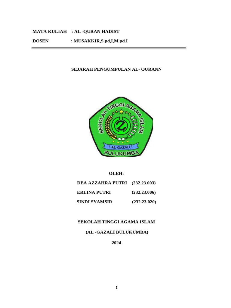 Makalah Sejarah Pengumpulan Al Quran Pdf