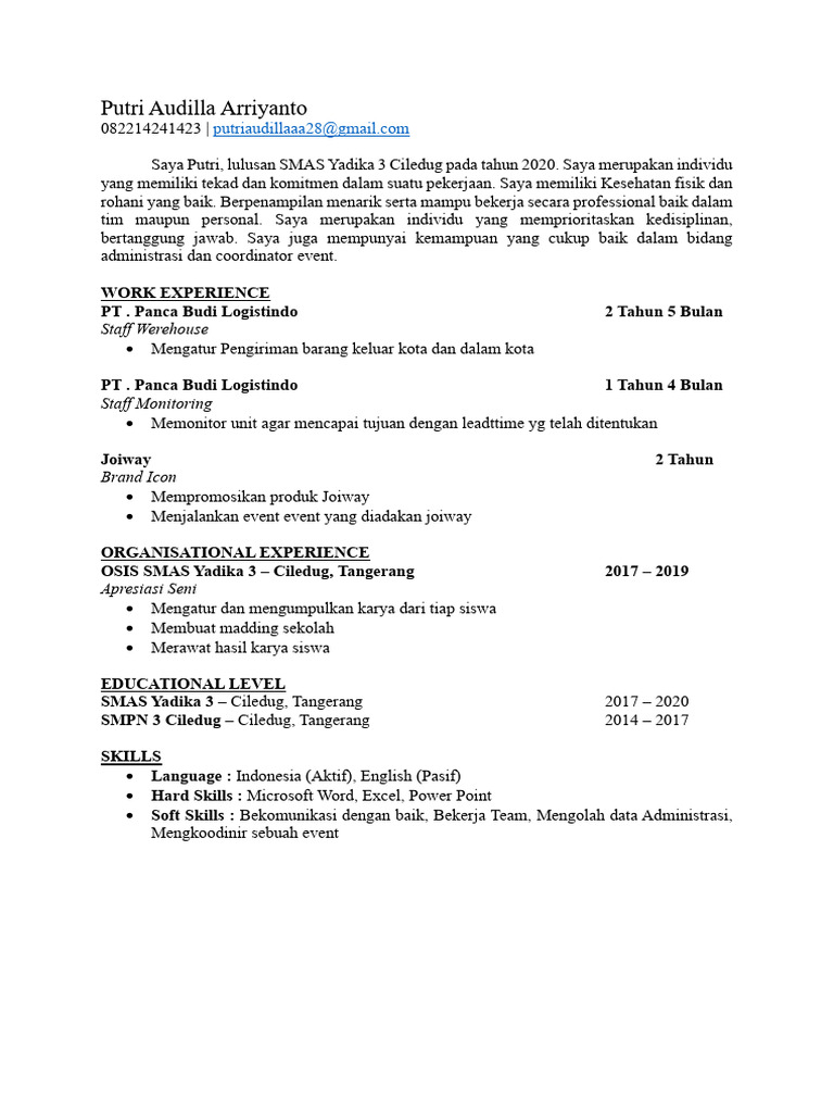 Putri Audilla (CV) FIX | PDF