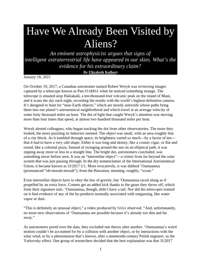 Have We Already Been Visited by Aliens - Text | PDF