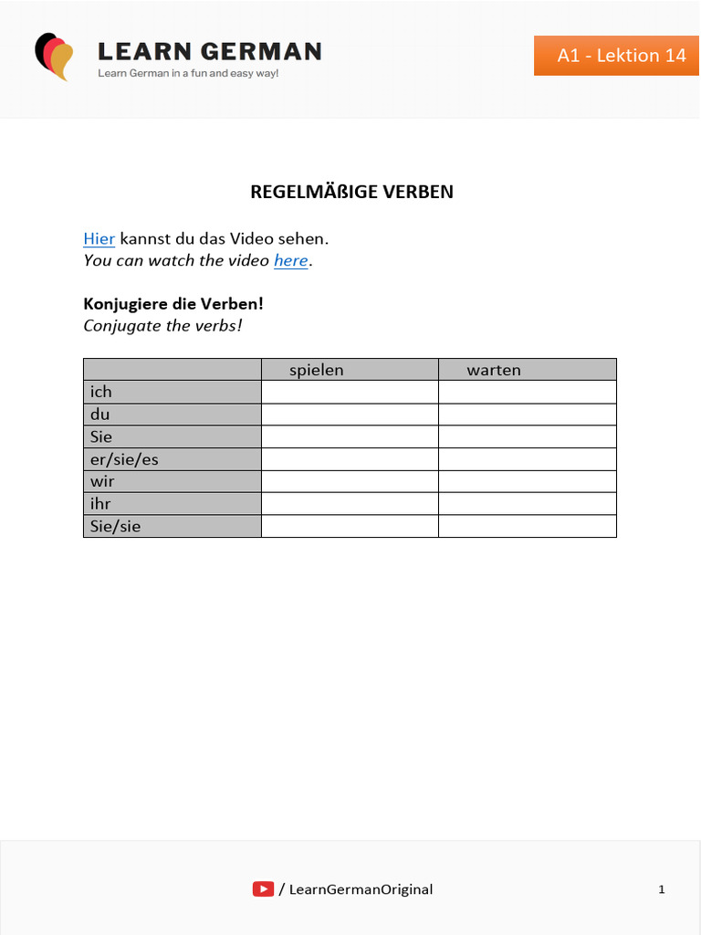 A1 - Lesson 14 - Regelmäßige Verben | PDF