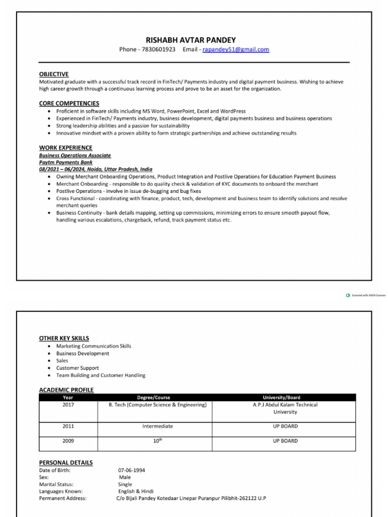 Rishabh Bank Resume | PDF