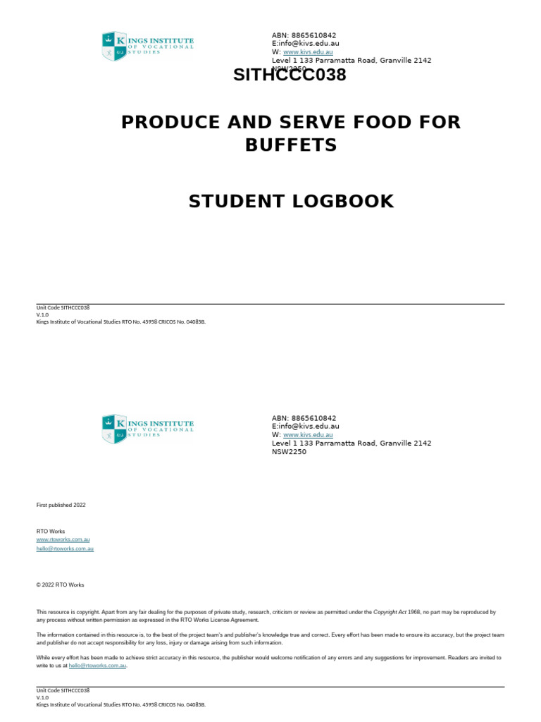SITHCCC038 Student Logbook.v1.0 Up | PDF | Lunch | Salad