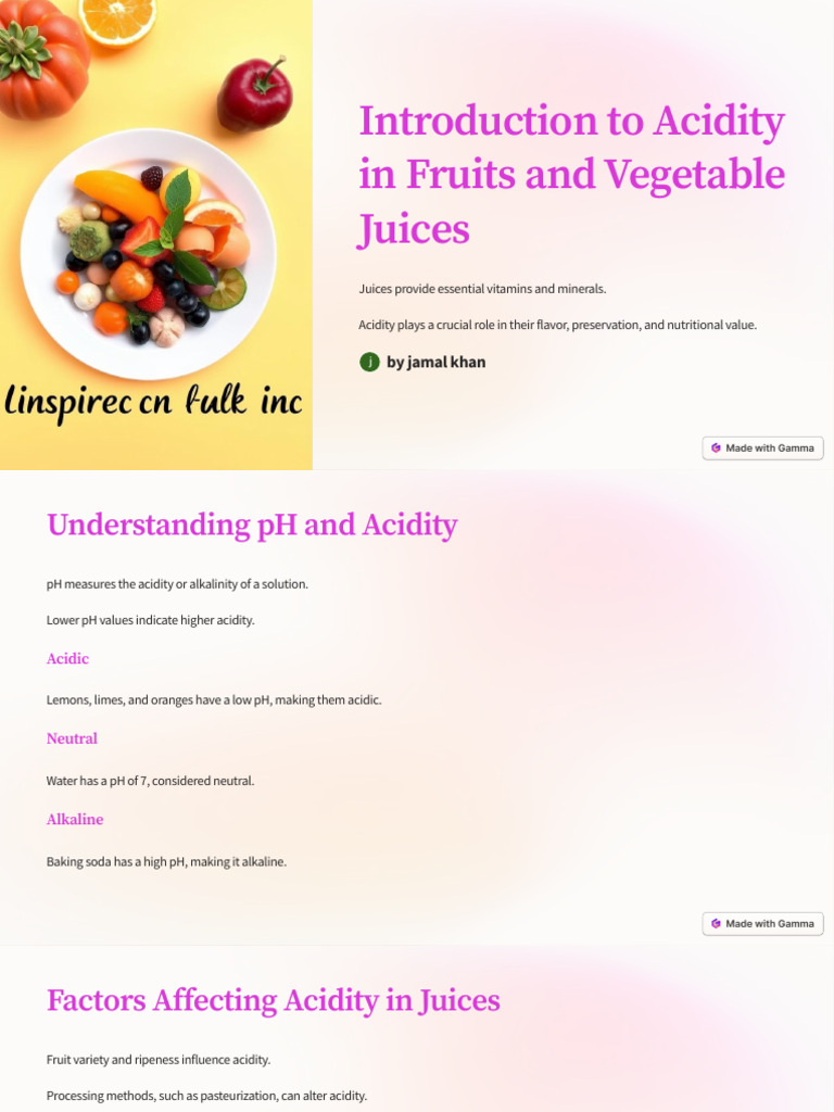 Introduction To Acidity in Fruits and Vegetable Juices | PDF