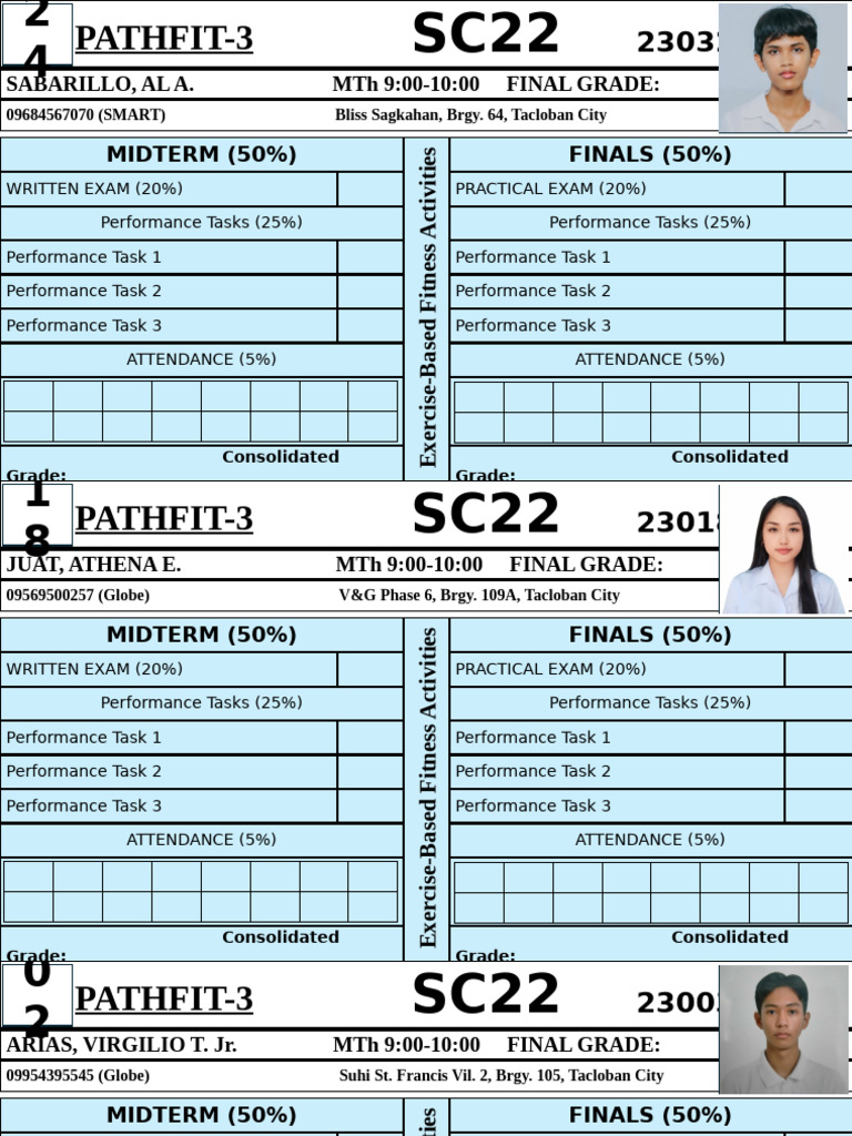Index Card Format Pathfit 3 | PDF