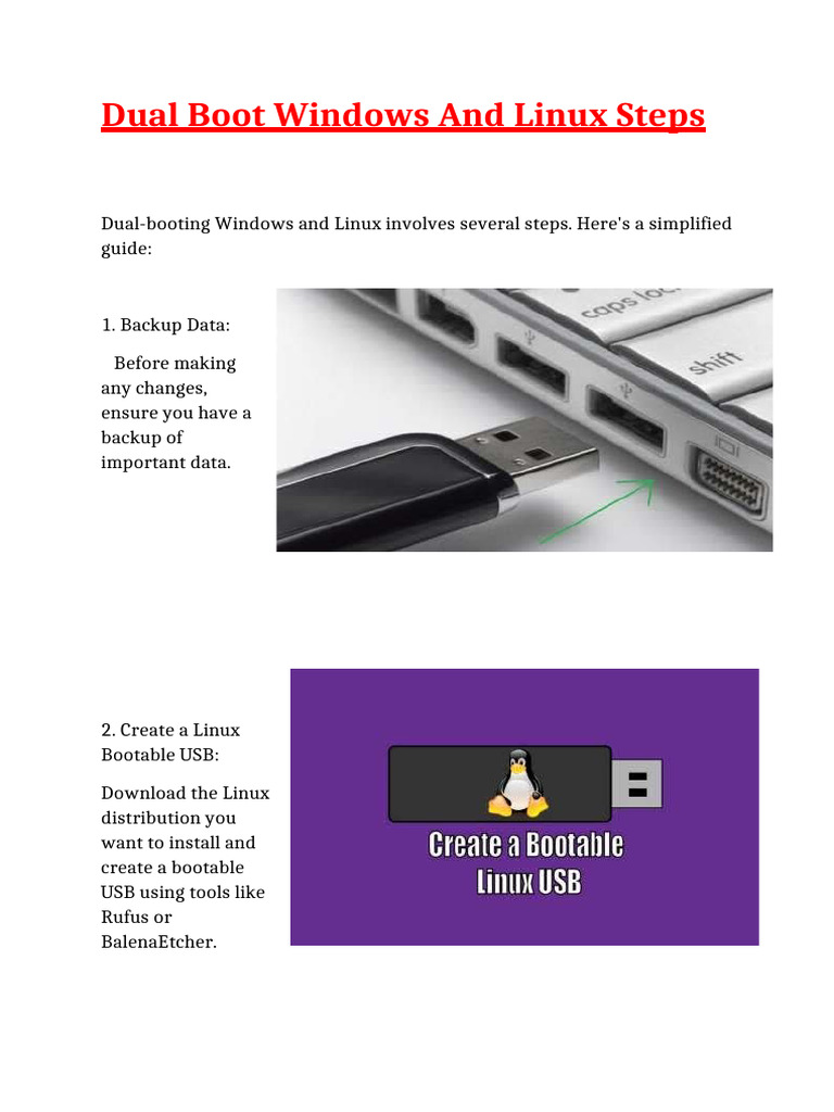 Dual Boot Windows And Linux Steps | PDF