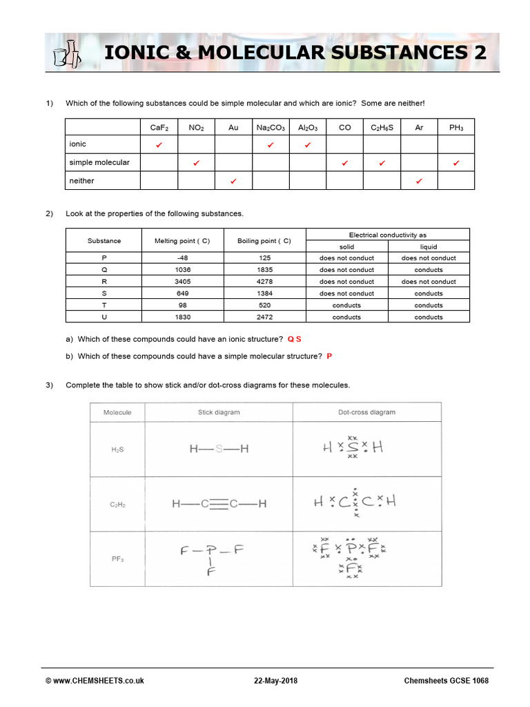Chemsheets GCSE 1068 Ionic and Molecular Substances 2 ANS Nb700 | PDF