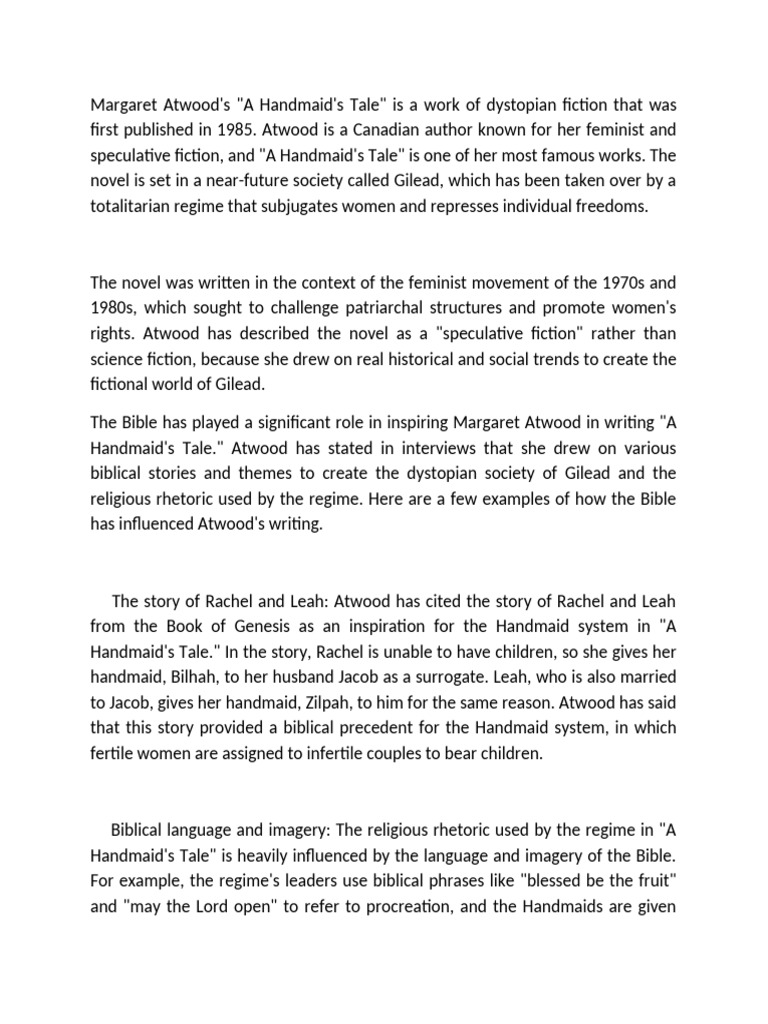 Margaret Atwood - The Handmaid's Tale (Notes) | PDF | Leah