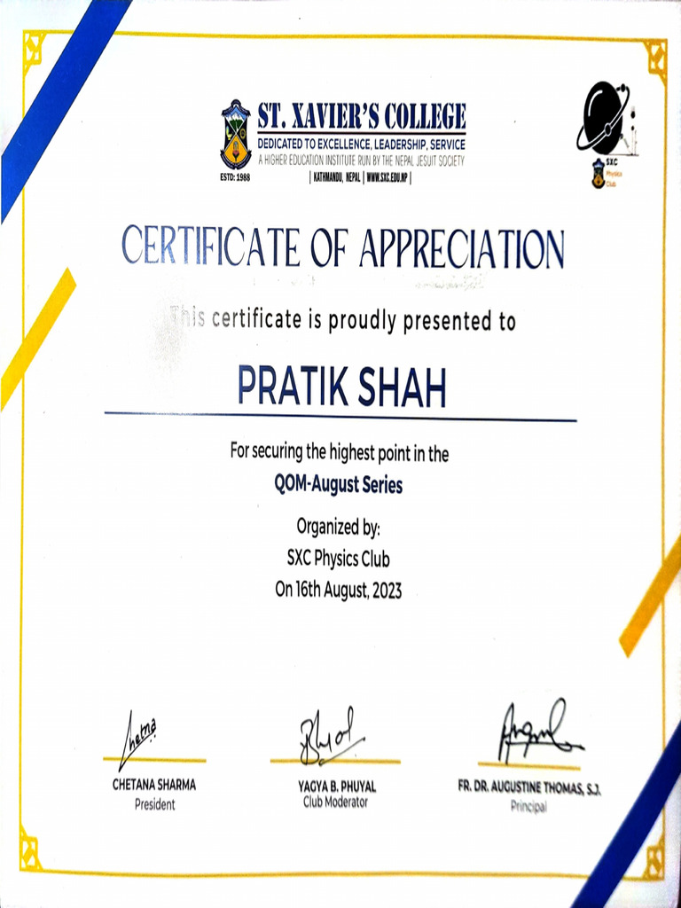 PRATIK SAH Achievments - QOM Award | PDF