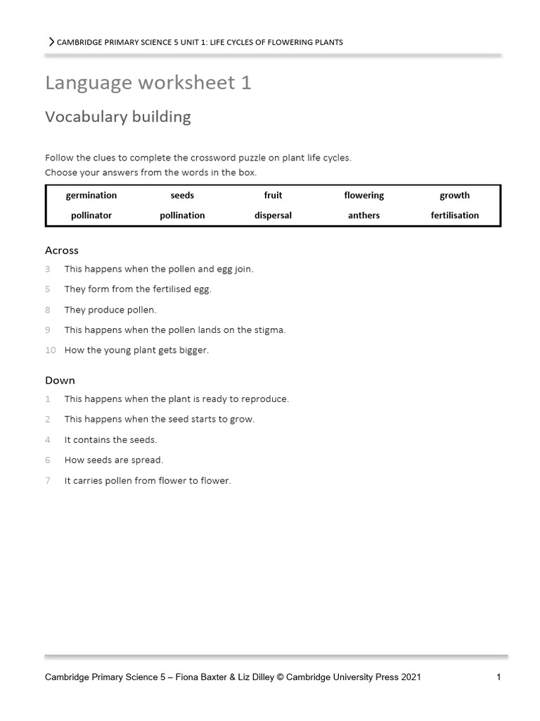 P - Science - 5 - Language Worksheets - Unit 1 | PDF