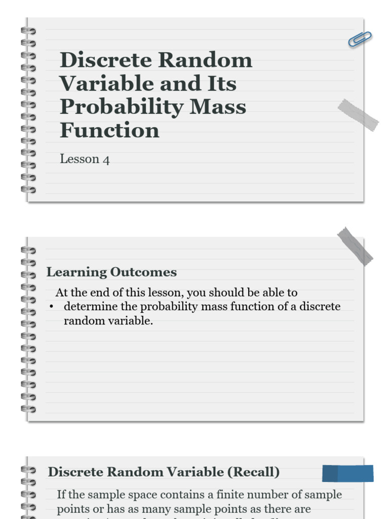 Lesson 4 - Discrete Random Variables and Its Probability Mass Function | PDF