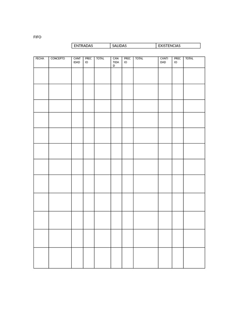 Plantilla Fifo PMP | PDF