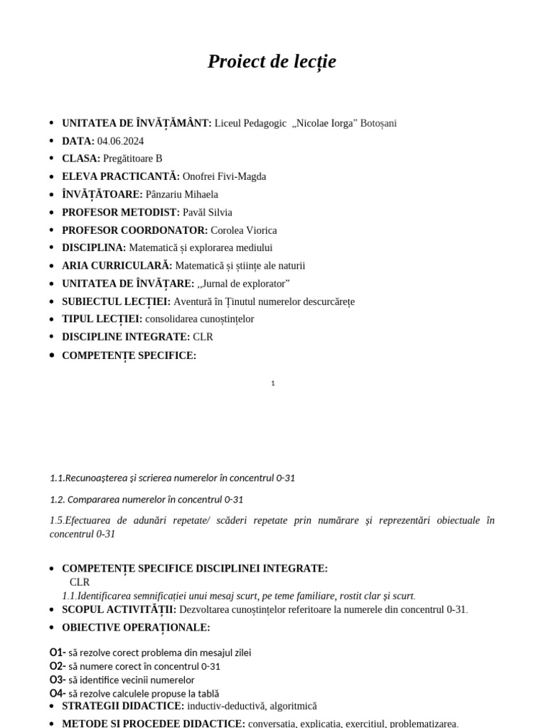 Proiect de Lectie MEM | PDF