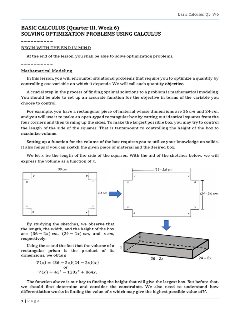 Basic Calculus Q4 Optimization | PDF | Area | Teaching Methods & Materials