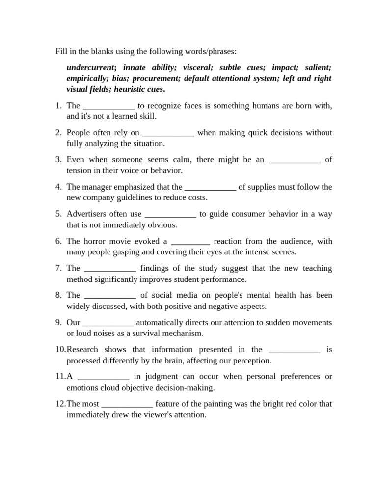 Fill in The Blanks Exercise | PDF | Career & Growth