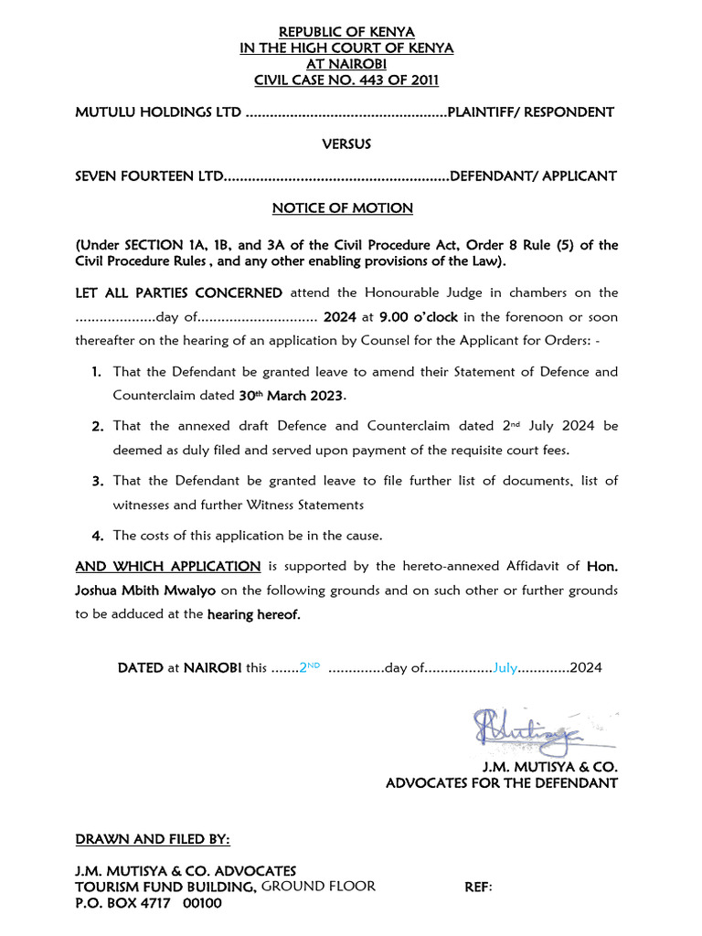 Application To Ammend Defense | PDF