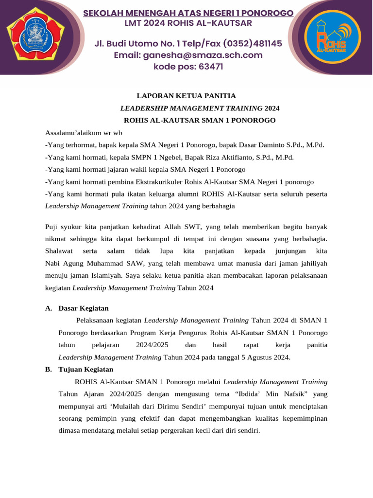 Laporan Ketua Panitia LMT 2024 | PDF