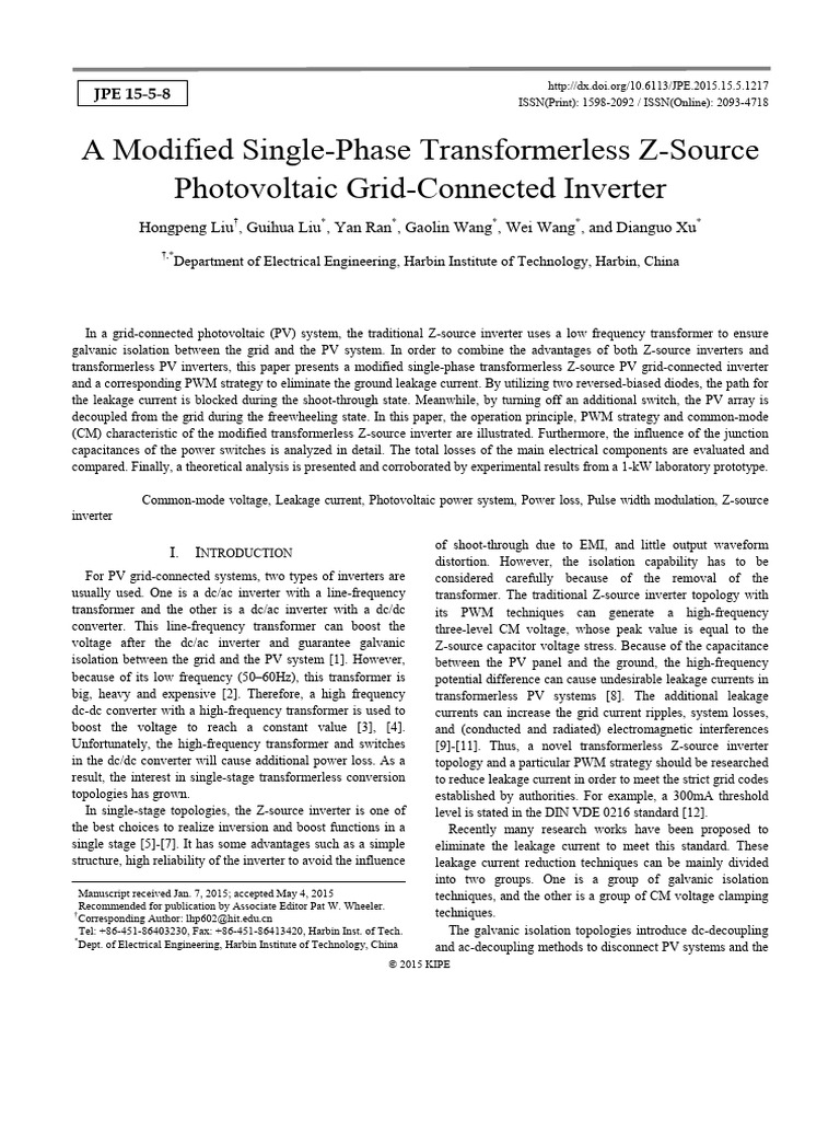 A Modified Single-Phase Transformerless Z-Source Photovoltaic Grid ...
