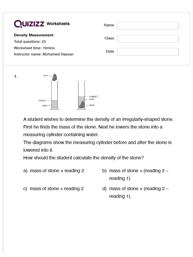 Density Measurement - Quizizz | PDF