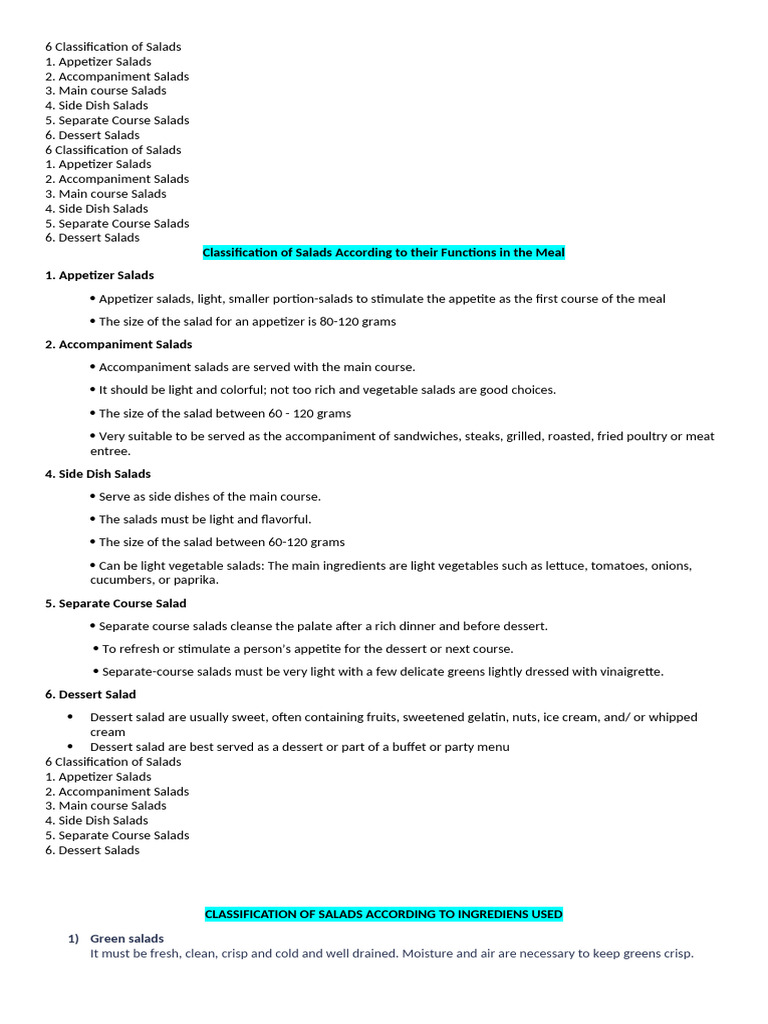 6 Classification of Salads | PDF | Salad | Cooking, Food & Wine