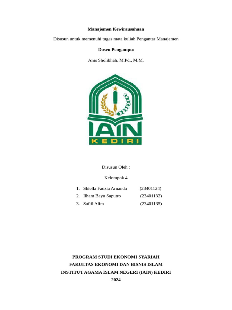 Manajemen Kewirausahaan Kelompok 5 | PDF | Karier & Perkembangan