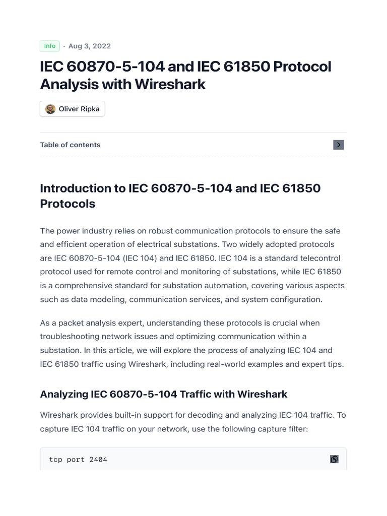 IEC 60870-5-104 and IEC 61850 Protocol Analysis With Wireshark | PDF
